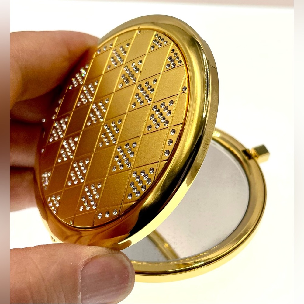 Vintage Gold Tone Double Mirror Compact Harlequin Des… - Gem